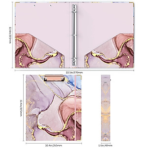 Ospelelf 3 Ring Binder 1 Inch, Cute Binder for Letter Size (11" x 8.5") with 5 Tab Dividers, File Folder Labels and Low Profile Clipboards, Pink Marble Binder for School Supplies and Office Supplies