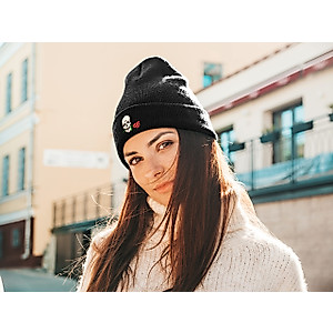 FUNCOOLCY Skull and Rose Soft Slouchy Beanie Hat,Winter Warm Knit Cuffed Skull Cap for Men Women