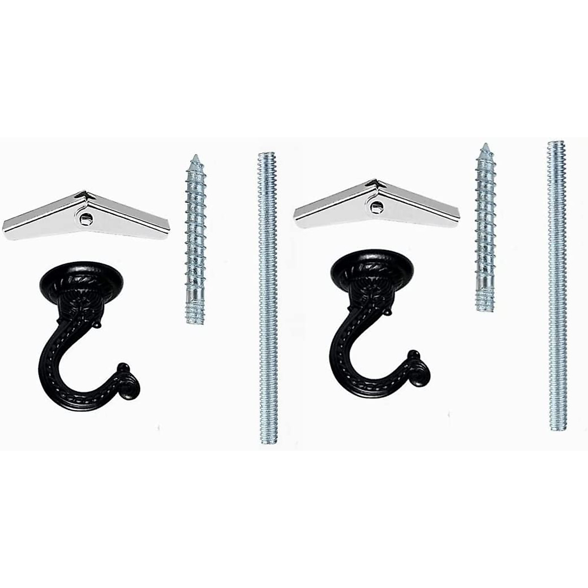 GDQLCNXB 2 Sets 55mm/2.17" Ceiling Metal Ceiling Hooks, Heavy Duty Swag Ceiling Hooks with Hardware for Hanging Plants/Chandeliers/Wind Chimes/Ornament (Black Color)