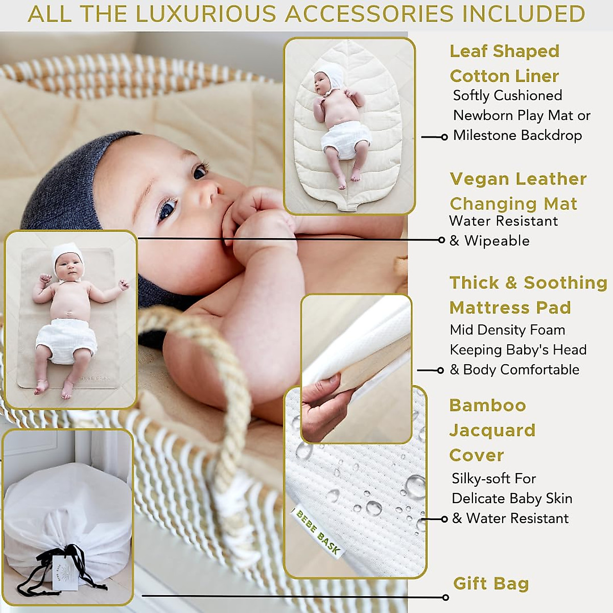 BEBE BASK Premium Nursery Bundle - Matching Baby Changing Basket & Baby Diaper Caddy Organizer - Handmade & Organic