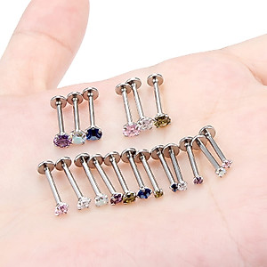 Vsnnsns 16G Lip Rings Stainless Steel Clear Cubic Zirconia Labret Monroe Lip Rings Nail Cartilage Tragus Helix Earrings Studs Ring Medusa Piercing Jewelry for Women Men 10mm