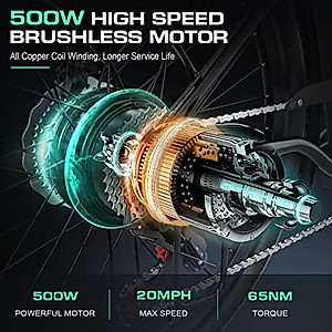 Vivi Electric Bike for Adults, 26" Electric Cruiser Bike 500W Motor with 48V Removable Battery, Step Thru Electric Bicycle with Cruise Control, 7-Speed, City Commuter Ebike for Women Men