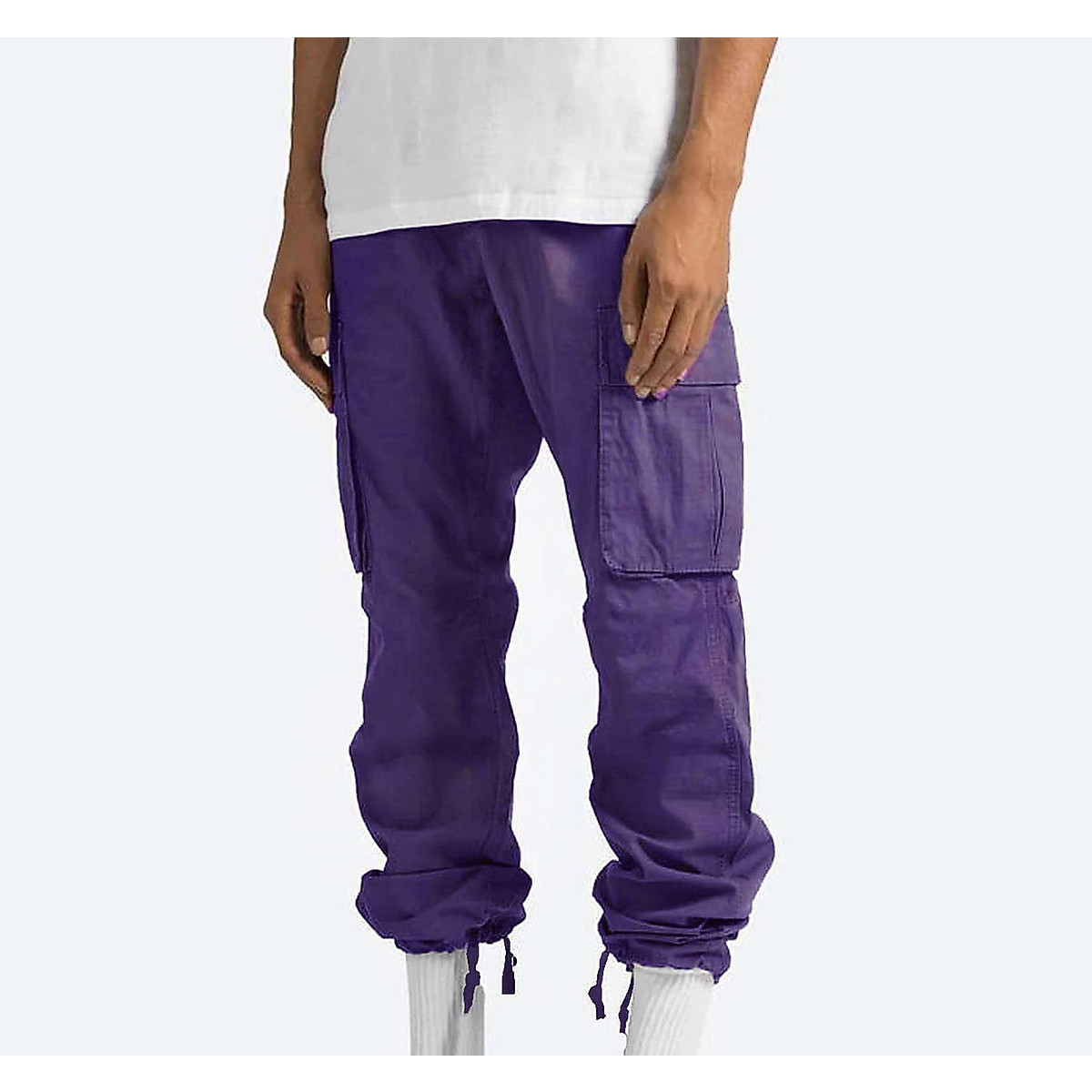 Your Orders Cargo Pants for Men Relaxed fit Hiking Joggers Sweatpants Casual Loose Cotton Drawstring Straight Pants with Pockets Men's Pants Elastic Waistband Jeans Purple 2X