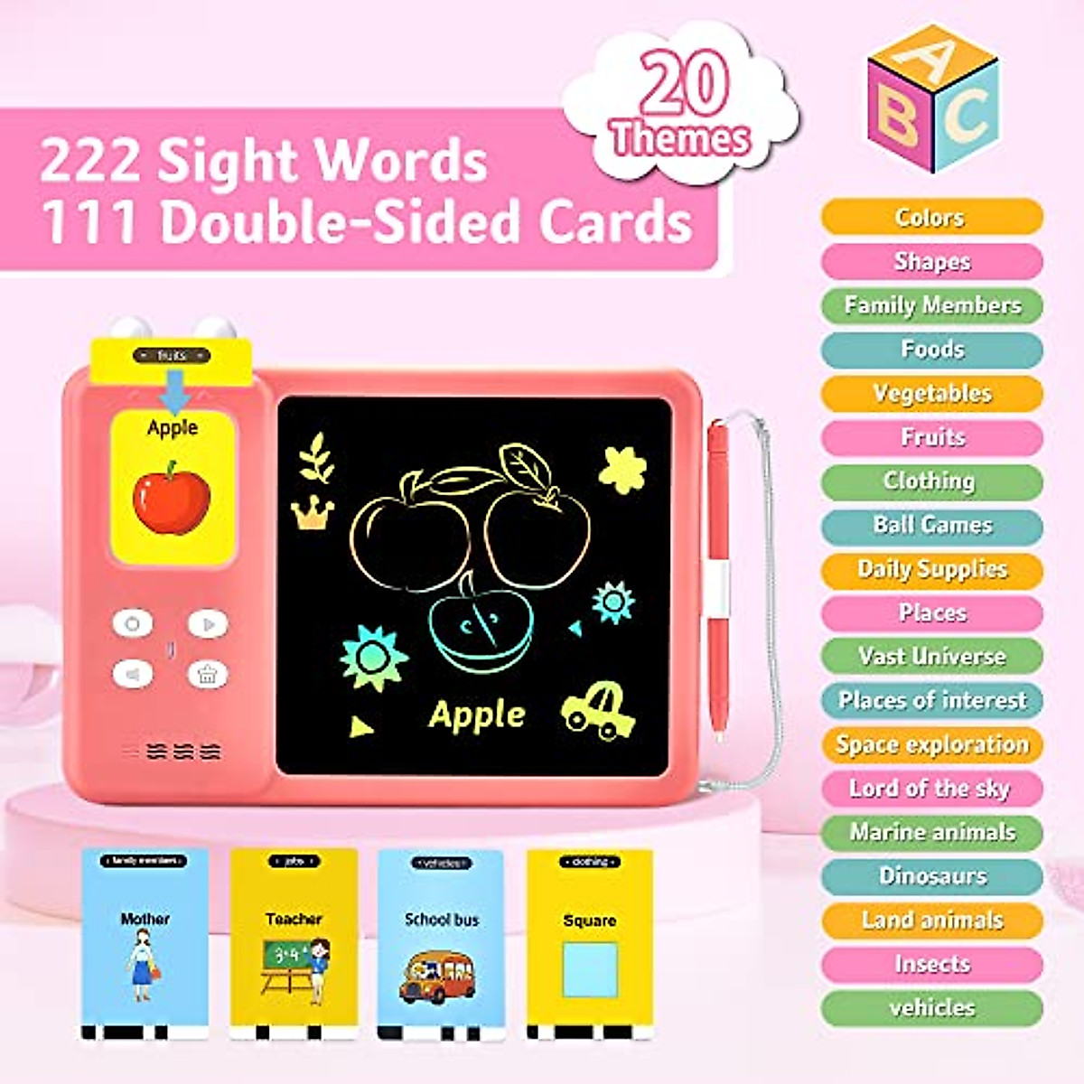 Learning Toys Gifts for Toddlers Girls 3 4 5 6 Year Olds, Talking Flash Cards Writing Tablet 222 Sight Words, Speech Therapy Sensory Autism Toys Educational LCD Drawing Doodle Board