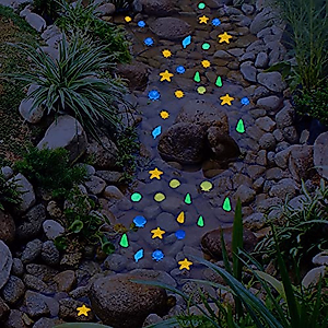 340 Pieces Aquarium Glowing Stones Multi-Colored Sea Shells Decorative Pebble Stones Tank Decorations Rocks Glow in The Dark for Swimming Pool Garden Fish Tank and Aquarium