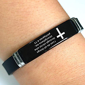 DWJSu Black Religious Quote Faith Christian Bible Verse Inspirational Bracelet Wristband Cross Bracelets for Mens Dad God Gift