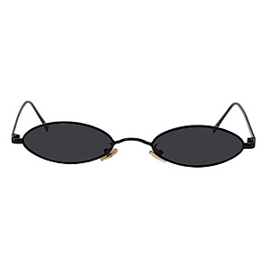 MEETSUN Vintage Small Oval Sunglasses For Women Men Metal Frames Designer Gothic Glasses - Matte Black Frame/Grey Lens