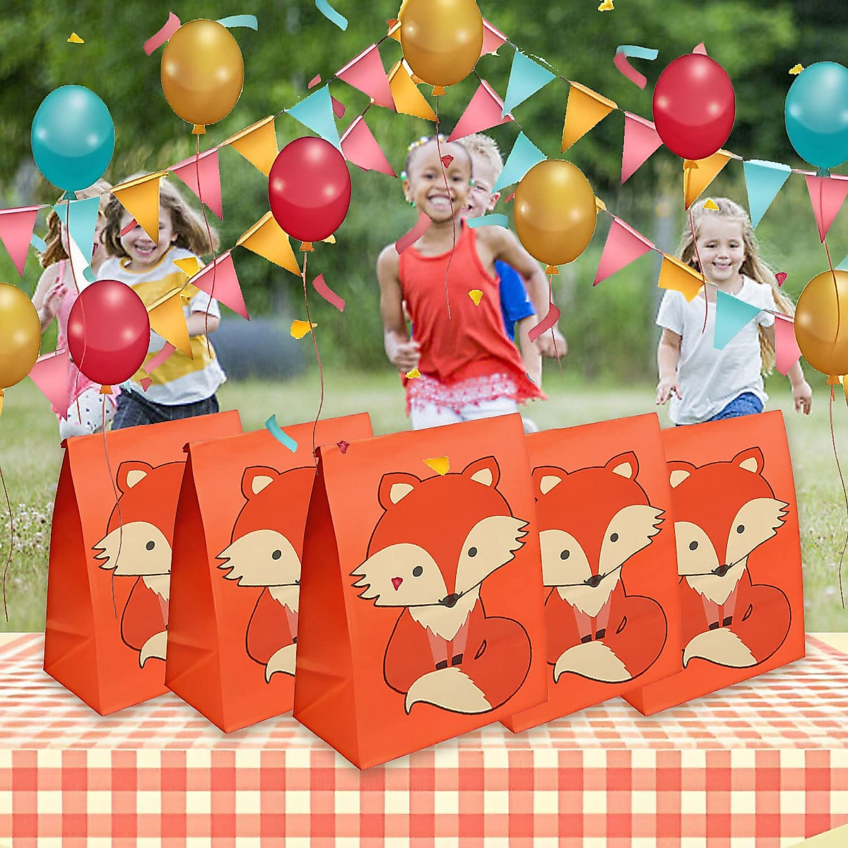 YYMYMGJ 24 Pack Fox Party Favor Bags Woodland Goodie Gift Bags for Fox Woodland Birthday Party Decoration supplies Baby Shower