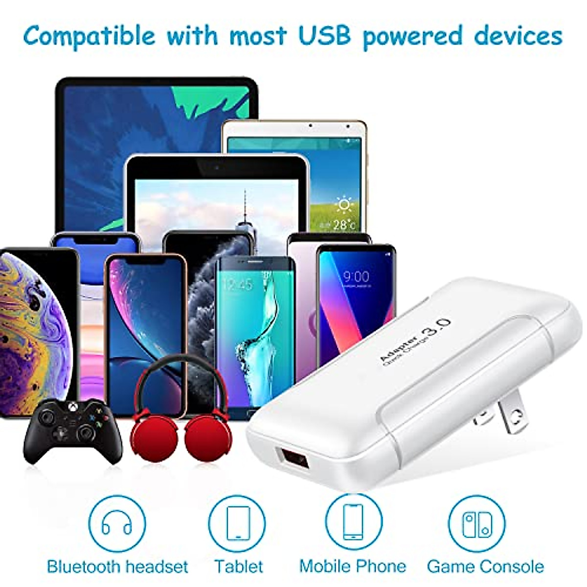 Flat USB Wall Charger, Costyle 3 Pack 18W Quick Fast Charge 3.0 Slim USB Wall Plug Adapter Fast Charging Block with Foldable Plug Compatible for iPhone 11 XR 8 Plus, Samsung Galaxy S10 S9 (White)