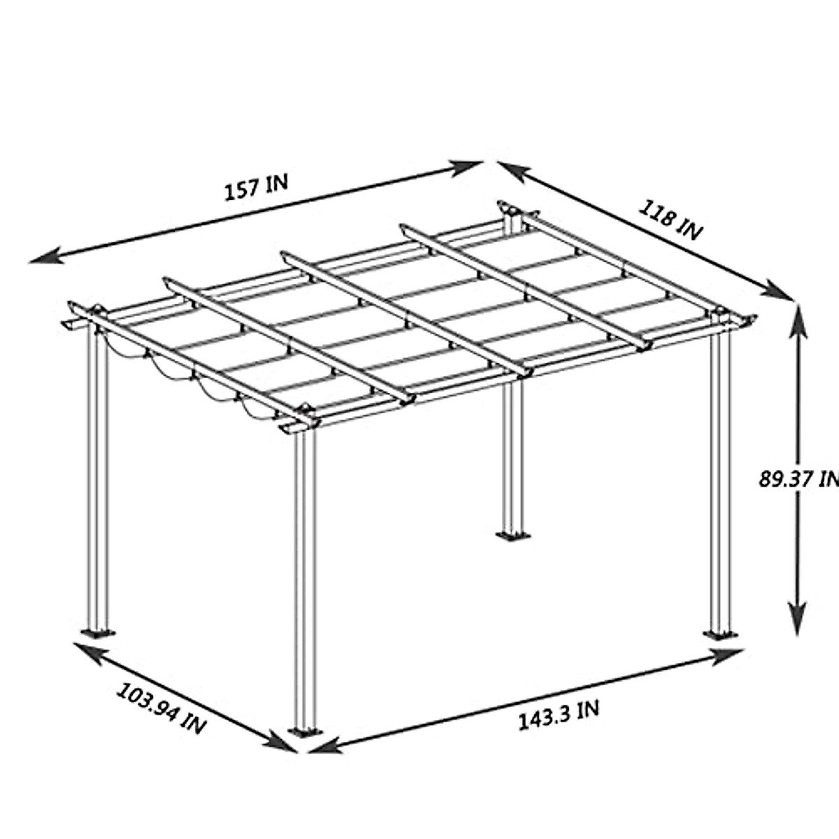 13 x 10 Ft Outdoor Patio Retractable Pergola with Canopy Sun shelter Pergola for Gardens, Terraces and Backyard (13 x 10 Ft, Light Brown)