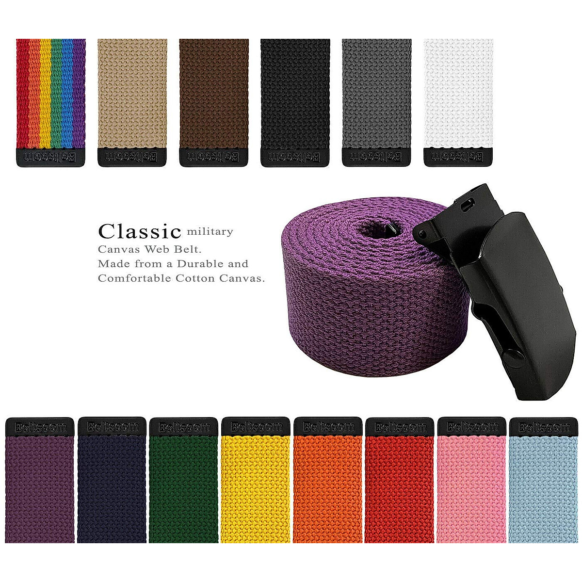 ALC-1-5 Military Belt Canvas Belt Web Belt Non Leather Belt Black Buckle/Tip One Size fits all, 1-1/2" Wide (Black)