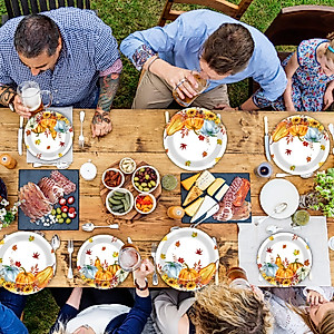 48 Pcs Thanksgiving Fall Paper Plates Party Supplies, Watercolor Pumpkins Maple Leaves Disposable Plates (9'' + 7'') for Fall Party Autumn Harvest Holiday Thank You Dinnerware Decorations Favors