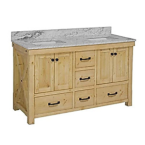 Kitchen Bath Collection Tuscany 60-inch Double Bathroom Vanity (Carrara/Driftwood): Includes Driftwood Cabinet with Authentic Italian Carrara Marble Countertop and White Ceramic Sink