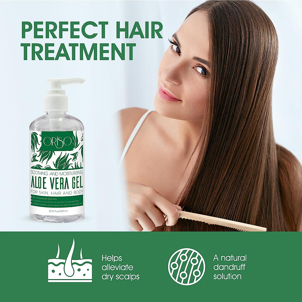 ORISO Aloe Vera Gel With Cold Pressed Aloe Vera - Pure Sunburn Relief, Bug Bites, Small Cuts - Soothing Moisturizer Lotion For Face, Hair and Body - 10 Fl Oz