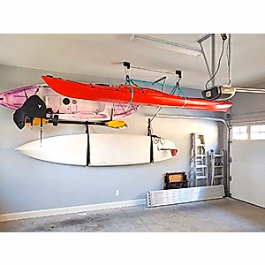 StoreYourBoard Kayak Ceiling Storage Hoist, Garage Pulley Hi-Lift System (2 Kayaks)