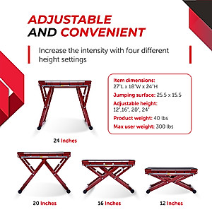 Stamina X Plyo Box - Adjustable Height 12”-24” Workout Box - Step Up Exercise Platform for Home Workout - Up to 300 lbs Weight Capacity