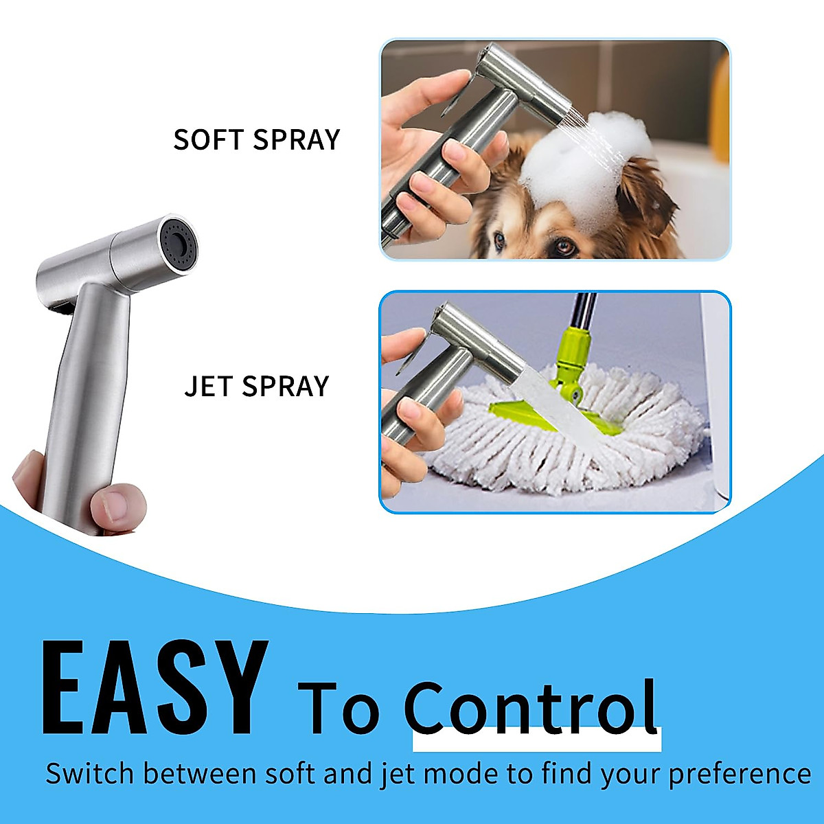 Handheld Bidet Sprayer for Toilet - Stainless Steel Portable Bathroom Bidet Jet Sprayer Set with Water Pressure Control - Cloth Diaper Sprayer for Baby Feminine Wash, Wall or Toilet Mount