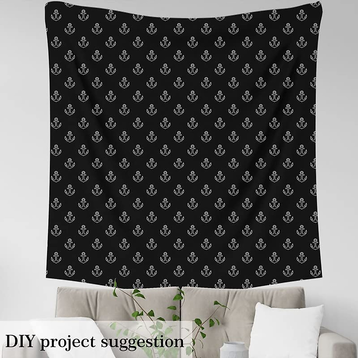 Feelyou Anchor Decor Fabric by The Yard, Nautical Themed Upholstery Fabric, Ocean Coastal Navigation Outdoor Fabric, Sea Adventure Reupholstery Fabric for Chairs, 2 Yards, Black White