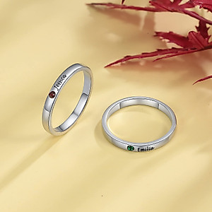 Lovejewelry 2PCS Personalized Custom Engraved Name Initial Rings with Simulated Birthstones Customized Best Friend Rings for Women Girls (2PCS)