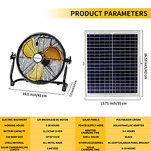 lcocove Battery Operated Solar Fan, Home or Outdoor Portable Fan, Battery Can Running 5-24 Hours, Design For Camping，Hurricane Fan,with USB Output For Emergency Situation Without Electric(black)