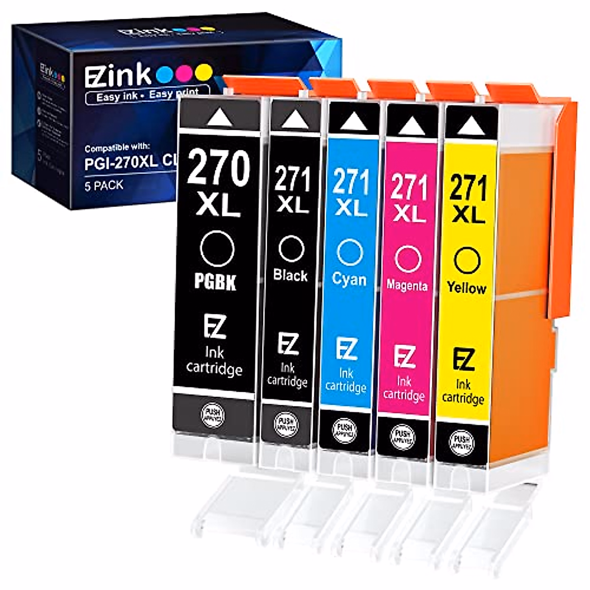 E-Z Ink (TM) Compatible Ink Cartridge Replacement for Canon PGI-270XL CLI-271XL PGI 270 XL CLI 271 XL to use with MG6820 MG5720 MG7720 (1 Large Black,1 Small Black,1 Cyan,1 Magenta,1 Yellow) 5 Pack