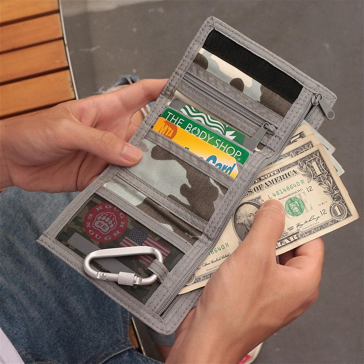 Rough Enough Kids Wallet for Boys Girls with Neck Lanyard Teen Wallet Canvas Blue Camo