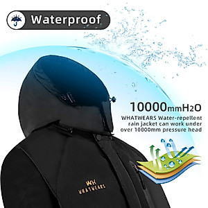 WHATWEARS Men's Winter Coats Waterproof Ski Jacket for Men Snow Coat Windproof Mountain Jackets with Hooded, Black, M