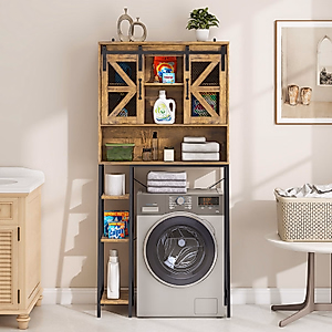 Befrases Over The Toilet Storage Cabinet, Farmhouse Storage Cabinet Over Toilet with 2 Sliding Barn Door，Home Space-Saving Toilet Rack, for Bathroom, Restroom, Laundry.(Brown)