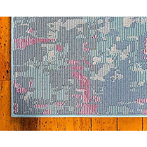 Unique Loom Jardin Collection Colorful, Vibrant, Abstract, Modern Area Rug, 4 x 6 ft, Blue/Pink