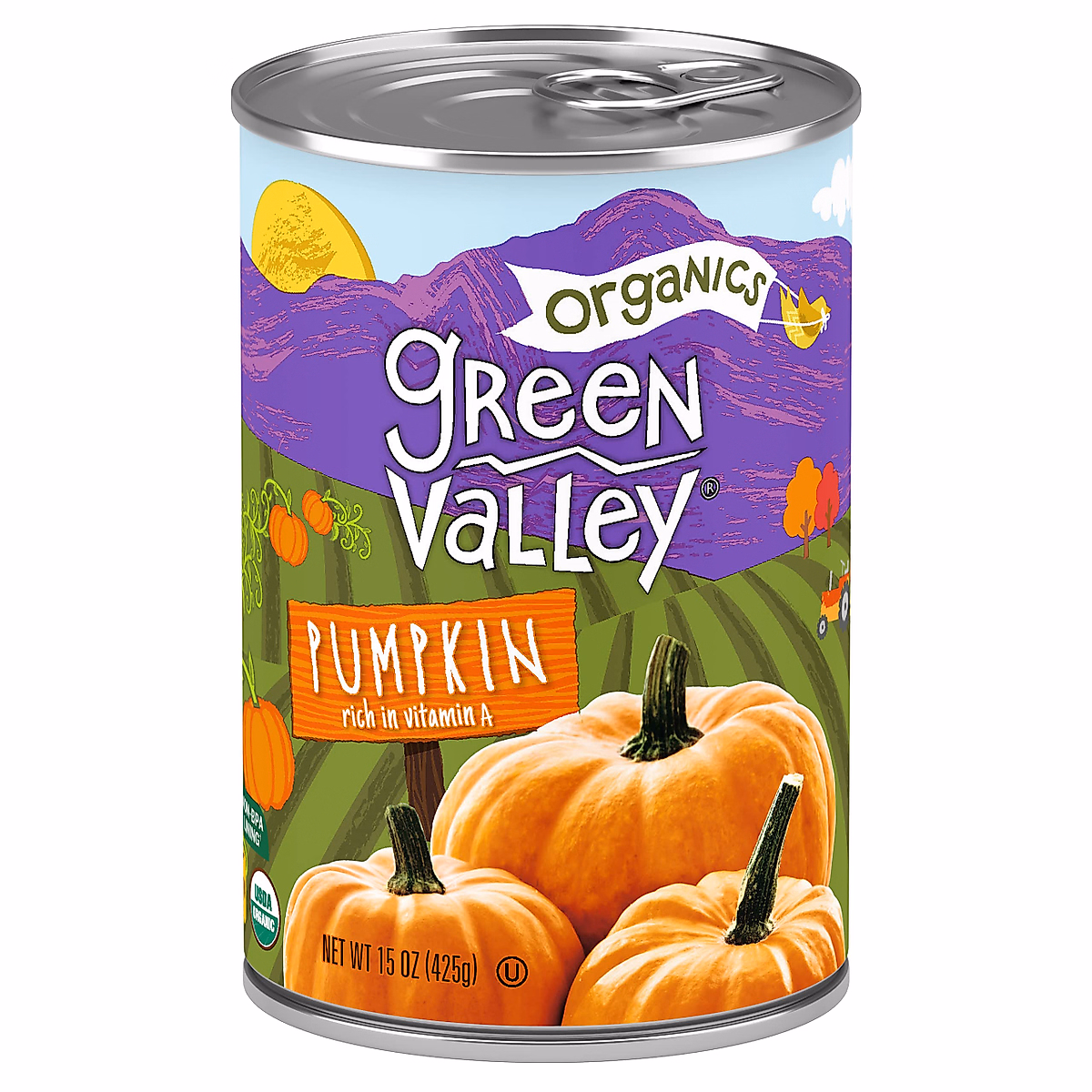 Green Valley Organics Pumpkin | Certified Organic | 100% Dickinson Variety | Sweet Earthy Delicious | Firm & Smooth | Vibrant Autumn Orange | American Grown & Made | 15 oz (Pack of 4)