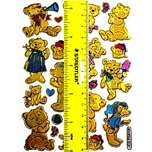 PARITA Stickers Glitter Cute Teddy Bear Gold Cartoon Stickers Craft Scrapbooking Book Album Card Diary Create Imagination Art Decal Waterproof for Kids (Pack 6 Sheets.) (13)