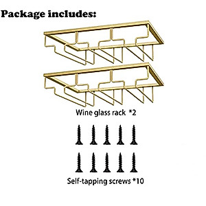 MATILODI Wine Glass Rack - Under Cabinet Stemware Wine Glass Holder - Wine Glasses Storage Hanger Metal Organizer for Cabinet Kitchen Bar (Gold, 3 Rows 2 Pack)