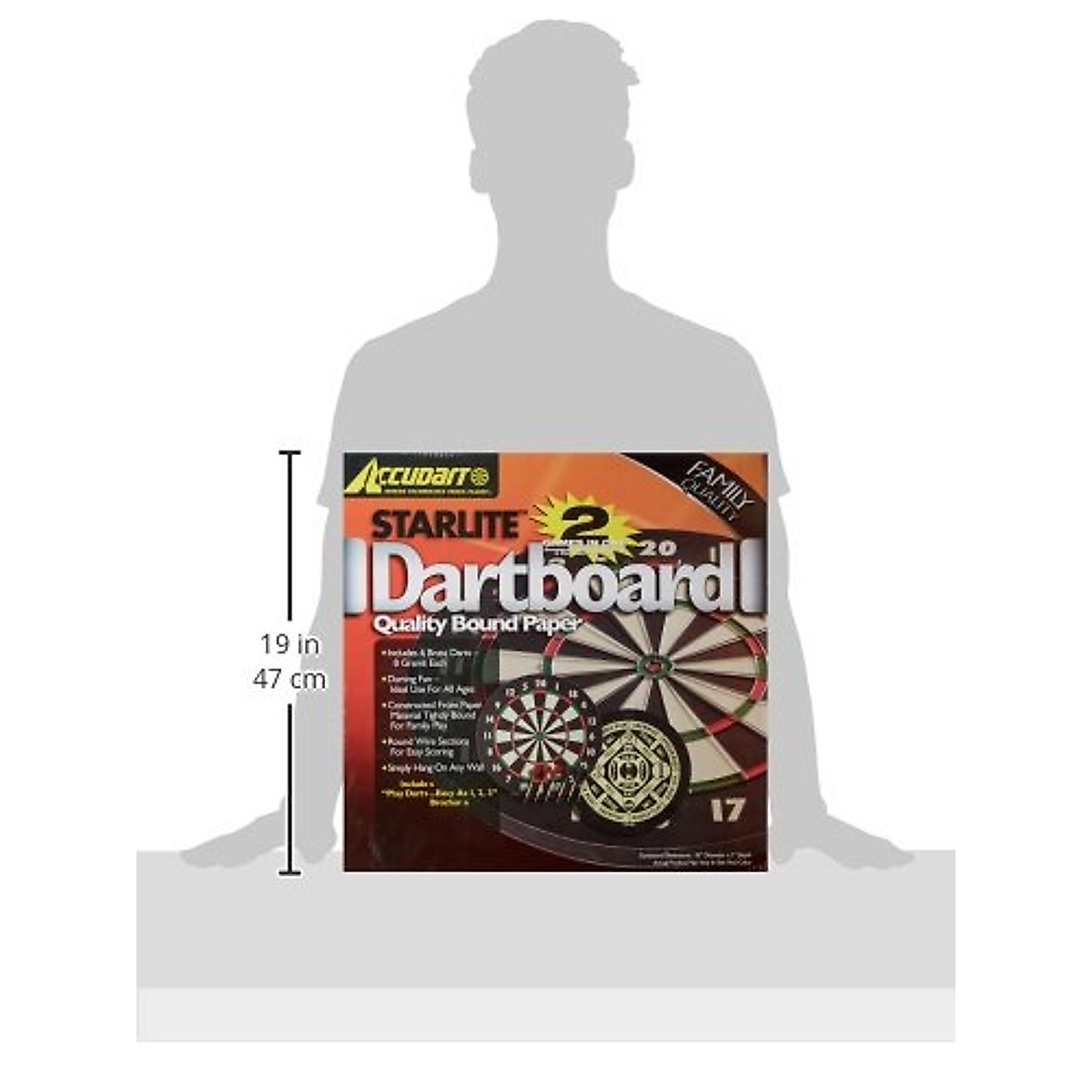 Accudart 2-in-1 Starlite Quality-Bound Paper Dartboard Game Set with Six Included Brass Darts , Black