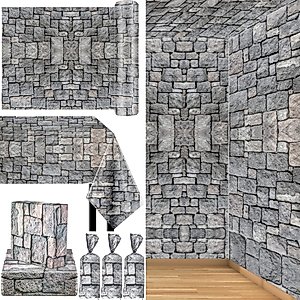 164 ft Brick Wall Backdrop Stone Wall Scene Setter Medieval Castle Wallpaper Curtains Door Cobblestone Tablecloth Photo for Halloween Wallpaper Medieval Party Decor Castle Knight Themed Party Supplies