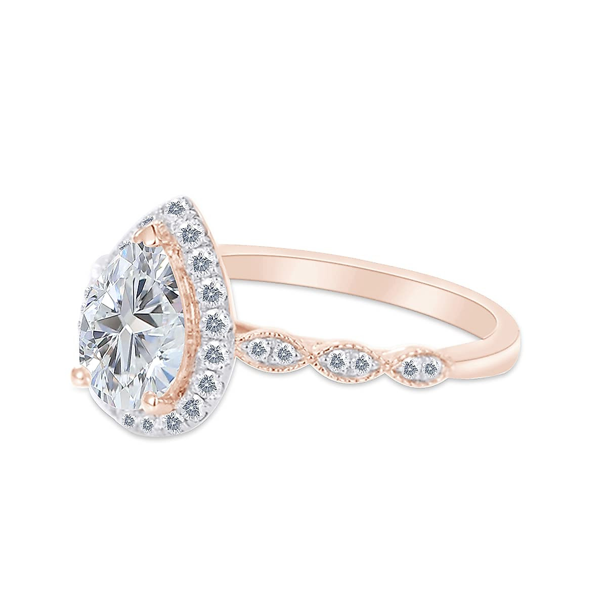 SAVEARTH DIAMONDS 14k Rose Gold Over Sterling Silver Teardrop Infinity Design, Center 12X8MM (2.75 Ct) Pear Cut Moissanite Lab Created Diamond Engagement Promise Ring For Women (3.25 Ct) Size-5.5