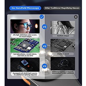 Macro Microscope Digital Fixed Focus 2.0 inch IPS Color Screen, 200w Pixel, 500x Magnification, Portable Handheld Magnifying Glass, Built-in 8LED Lights Compatible with Windows, Mac OS (Black)