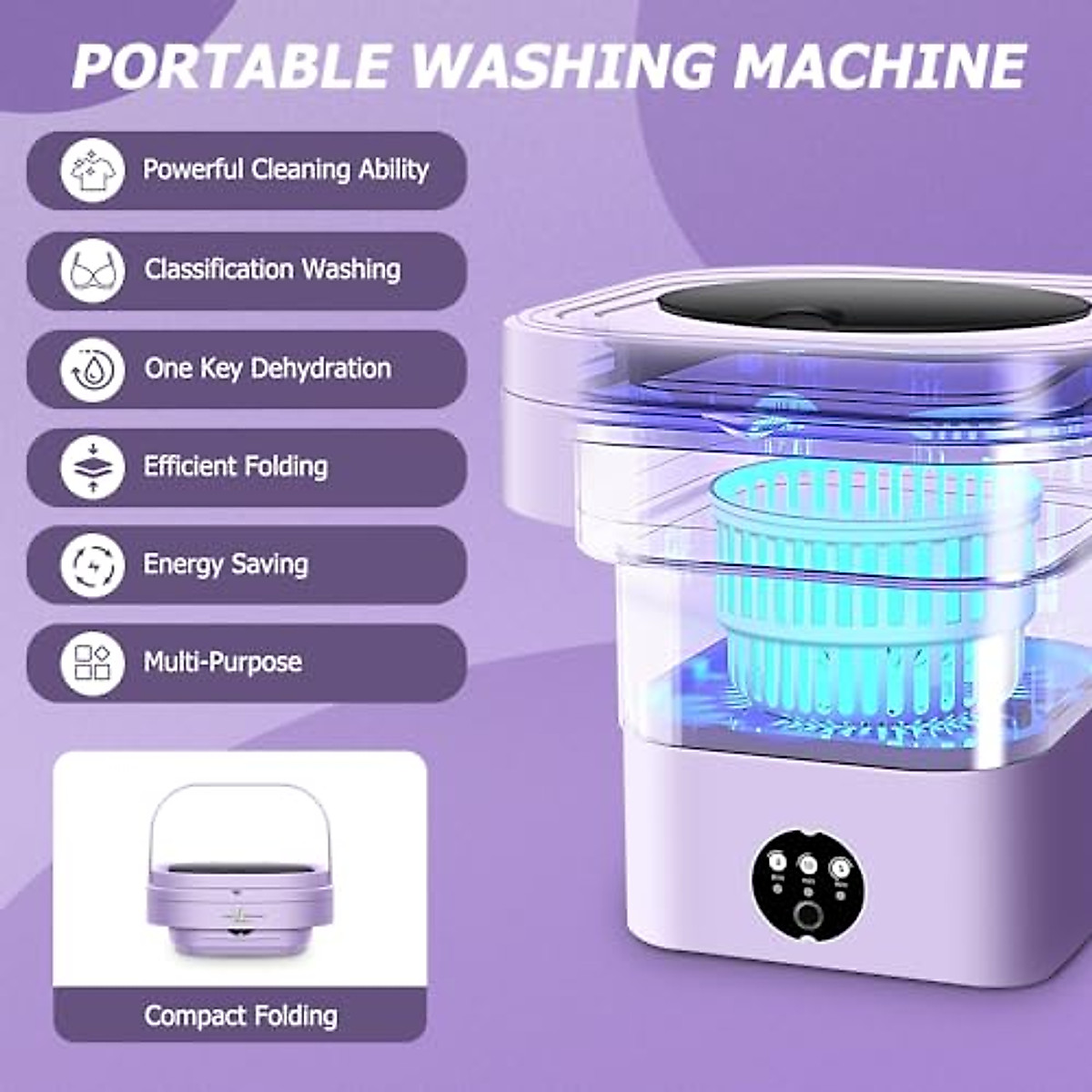 Portable Washing Machine,Small Portable Washing Machine 11L Capacity,Foldable Mini Washing Machine,3 Modes Mini Washer for Baby Clothes, Underwear Or Small Items, Apartment, Dorm, Camping, Travel P