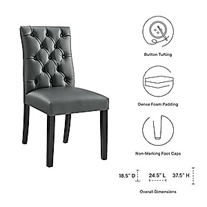 Modway Duchess Modern Tufted Button Faux Leather Upholstered Parsons Two Dining Chairs in Gray