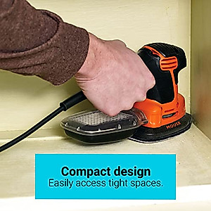 BLACK+DECKER Detail Sander, 1.2 Amp, 16,000 OPM, Compact Design, 3-Position Grip for Comfort, Includes Dust Collector, Corded (BDEMS600)