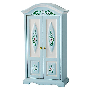 1:12 Scale Miniature Wardrobe Vintage Wooden Double Door Closet Mini Clothes Storage Cabinet Armoire Mini House Bedroom Furniture