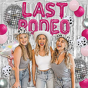 101 PCs Last Rodeo Bachelorette Party Decorations, Hombae Nashville Cowgirl Western Bachelorette Bridal Shower Fringe Curtain Balloon Garland Lets Go Girl Glitter Banner 4D Disco Ring Pink Silver