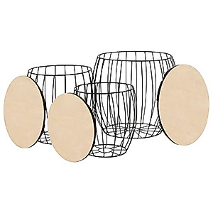 SLGSDMJ Vintage Coffee Table Set 3 Pieces Round Tabletop Furniture Side End Table with Metal Legs for Living Room, Bedroom, Office Poplar Plywood Iron