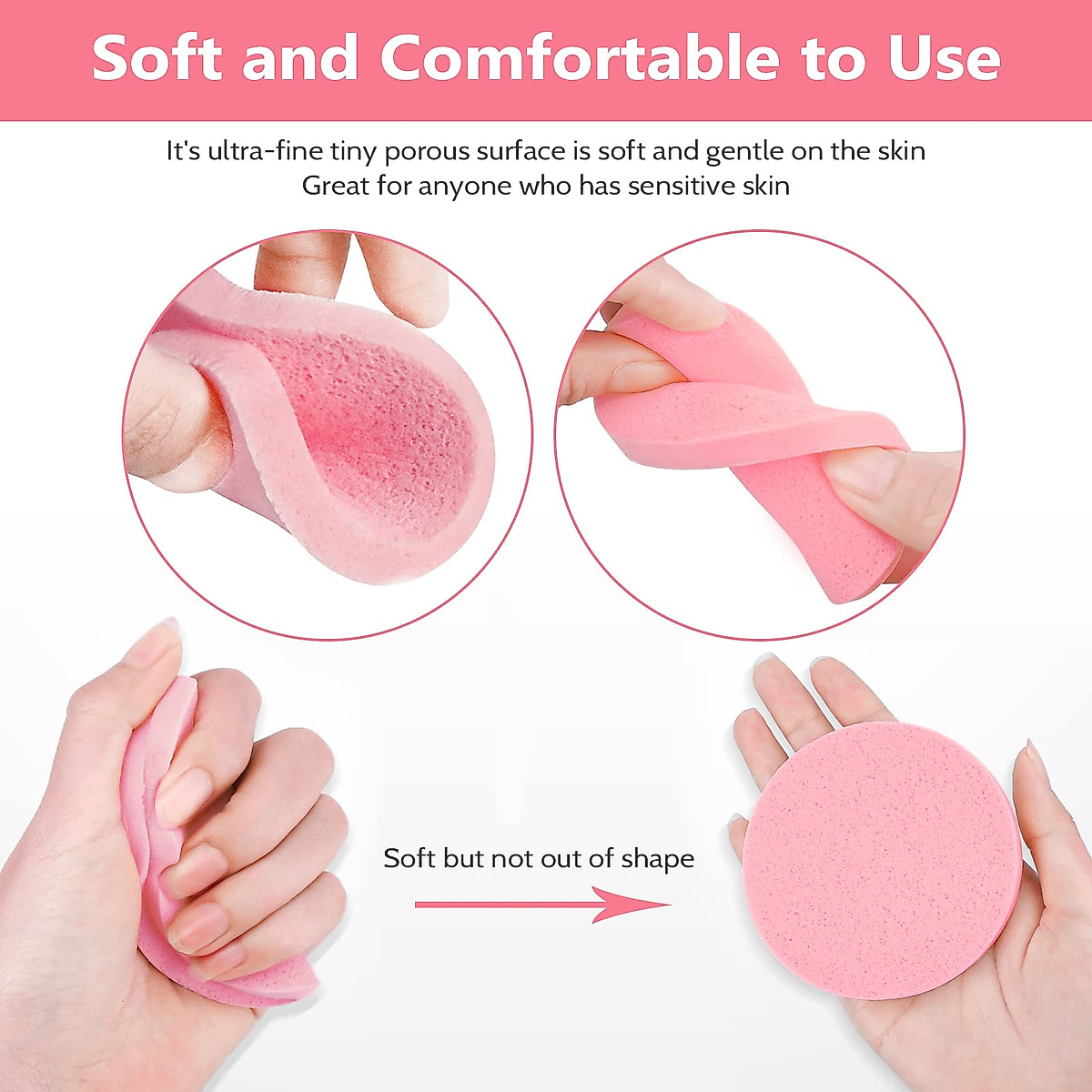 120 Pieces Facial Sponge Compressed,Face Wash Sponges,Makeup Removal Cosmetic Sponges Pad,Professional Exfoliating Round Sponge for Cleansing,Spa,Women,Girls(Pink)