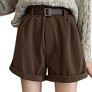 Women's Solid High Waisted Wide Leg Casual Pleated Shorts with Pocket Summer Casual Shorts with Belt (Coffee, XXL)