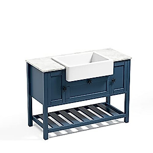 48 in. W Bathroom Vanities Solid Wood Without Tops Bath Vanity Blue Modern Contemporary Finish