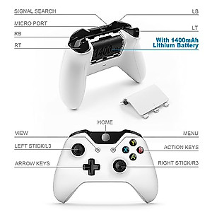 Xbox Controller with 1400mAh Lithium Battery, Xbox One Controller with 2.4GHz Wireless Adapter, Wireless Xbox Controller Compatible with Xbox One, Xbox Series X/S, Xbox One X/S Consoles and PC
