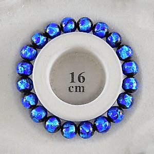 京都あさひ屋 Black Onyx & Pink Blue Ryukyu Fluorite Glass Bracelet Gemstone Elastic Stretch Bracelet Japan Juzu Buddhist Prayer beads Gifts (All blue luminescence)