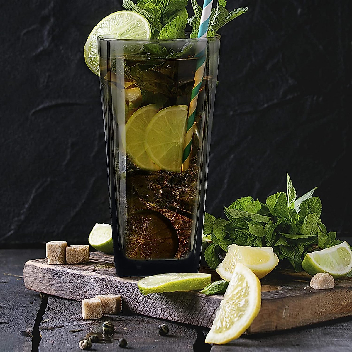 ALIMOTA 20-Ounce Reusable Drinking Glasses, Clear Shatterproof Plastic Tumblers with Cleaning Brush, Shatterproof Acrylic Glasses Drinkware, BPA Free, Set of 8 (20 Oz, Gray)