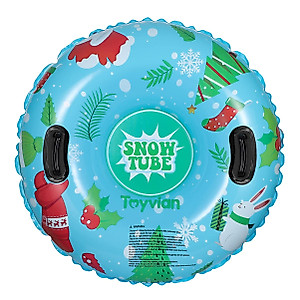 TOYANDONA Inflatable Snow Tube, 37 inch Wear Resistant Snow Sled Snow Tube with Handles for Kids or Adults