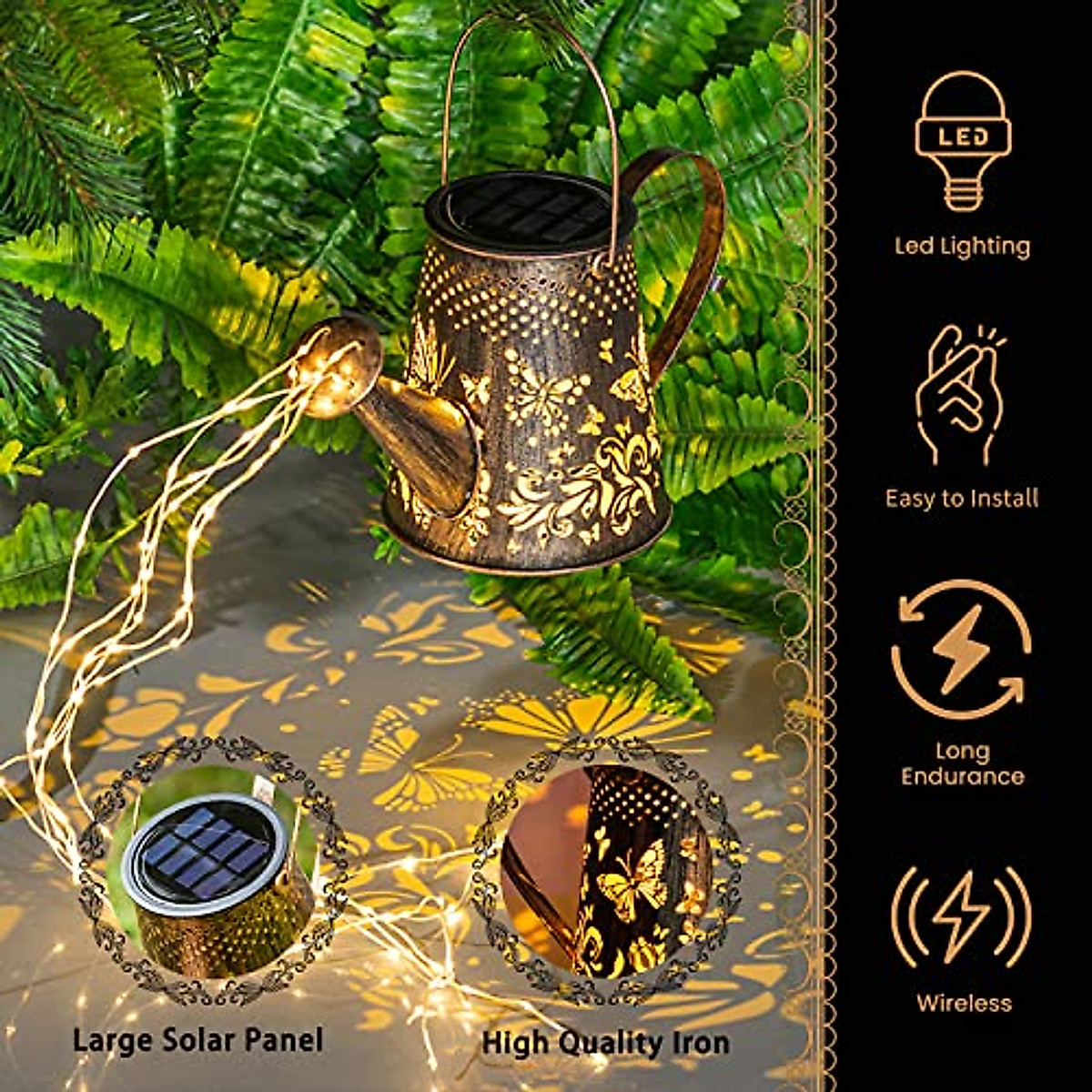 Solar Outdoor Lights, 90 LEDs Watering Can with Solar Powered Lights Outdoor by SPROUTMAVEN, Hanging Solar Lantern Metal Waterproof Garden Lights Decorations for Table Patio Yards Pathway Party